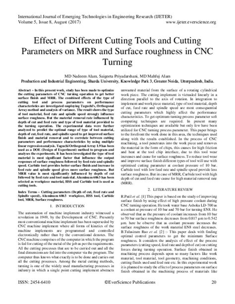 pdf a review on effect of process parameters on mrr and surface roughness in milling machine
