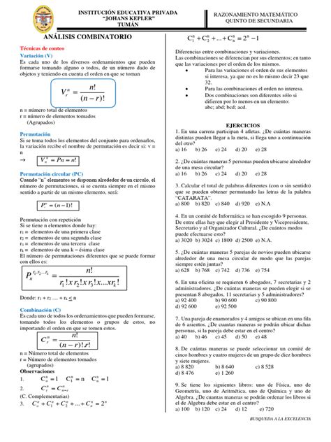 analisis combinatorio 2 5° pdf permutación combinatoria