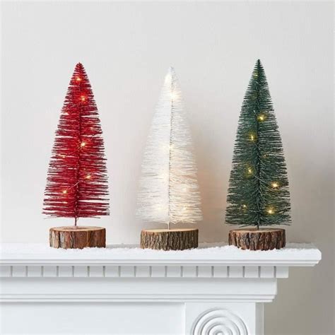 Trio de Mini Sapins de Noël en Bois de Pin de Couleur Rouge Vert Blanc