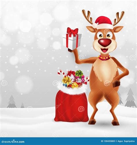Cartão Do Feliz Natal Rena Dos Desenhos Animados Ilustração do