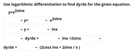 solved use logarithmic differentiation to find dy dx for the given equation