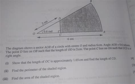 Solved The Diagram Shows A Sector AOB Of A Circle With Centre O And