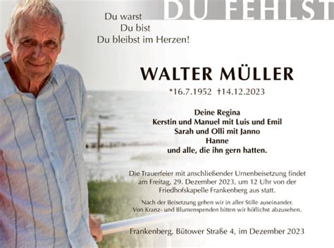 Traueranzeigen Von Walter M Ller Trauer Hna De