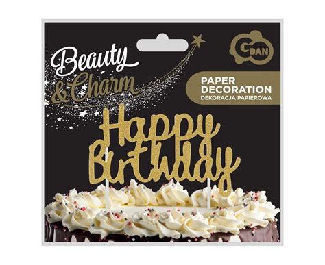 Złoty topper urodzinowy na tort GoDan Happy Birthday