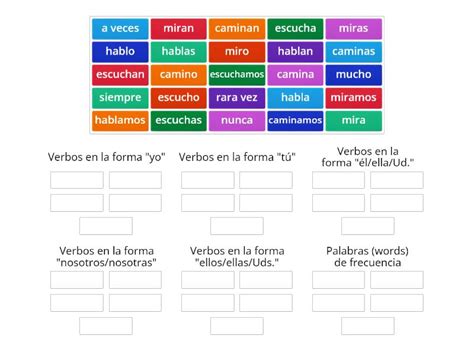 Verbos Frecuentes AR Conjugac Y Frecuencia Ordenar Por Grupo