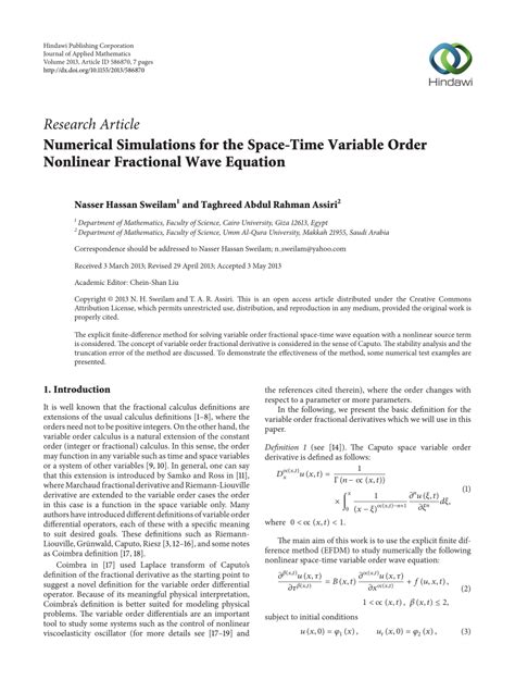 pdf numerical simulations for the space time variable order nonlinear fractional wave equation