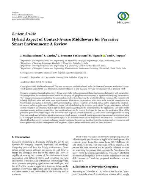 pdf hybrid aspect of context aware middleware for pervasive smart environment a review