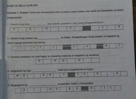 PART IL MGA GAWAINGawain 1 Pamutn Isulat Ang Nawawalang Letra Sa