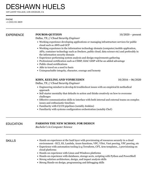 Cloud Security Engineer Resume Samples Velvet Jobs