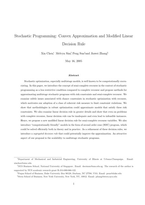 pdf stochastic programming convex approximation and modified linear decision rule