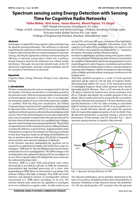 pdf spectrum sensing using energy detection with sensing time for cognitive radio networks