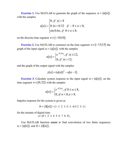 exercise 1 use matlab to generate the graph of the sequence with