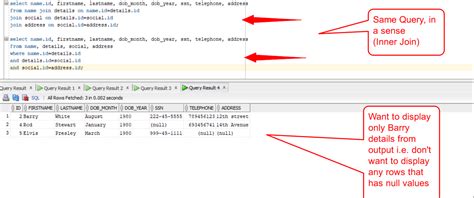 beginner how to exclude null value from oracle inner join statement result and how to show