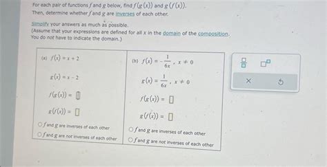 solved for each pair of functions f and g below find