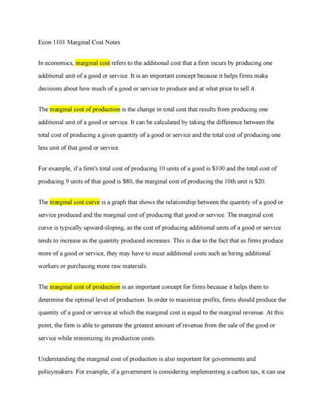 Marginal Cost ECON 1101 LECTURE NOTES Econ 1101 Marginal Cost Notes