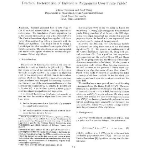 Practical Factorization Of Polynomials Over