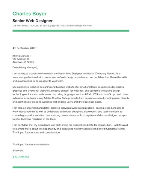 Best Senior Web Designer Cover Letter Example For