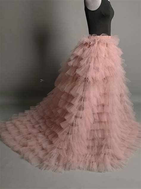 BLUSH Pink Tiered Tulle Maxi Skirt Blush High Waisted Wedding Tulle