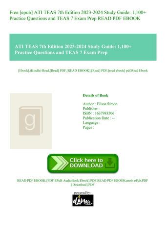 Free Epub ATI TEAS 7th Edition 2023 2024 Study Guide 1 100 Practice