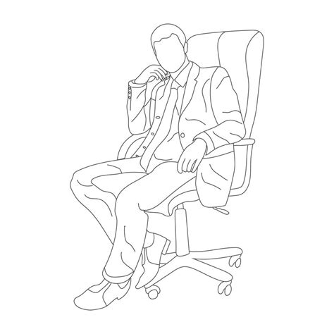 Man Sitting On A Chair Line Art With White Background Illustration