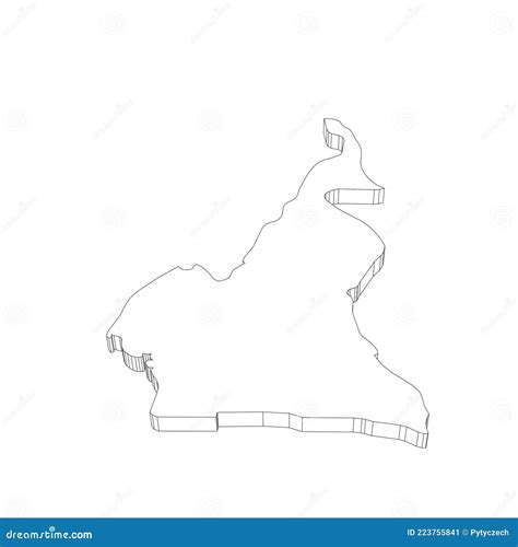 Cameroon 3D Black Thin Outline Silhouette Map Of Country Area Simple