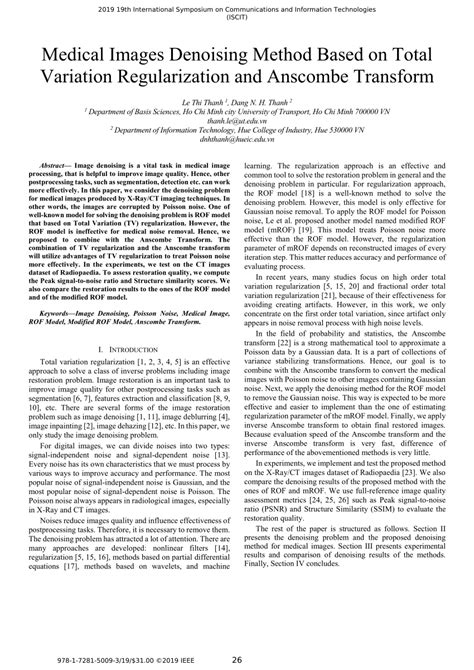 pdf medical images denoising method based on total variation regularization and anscombe transform