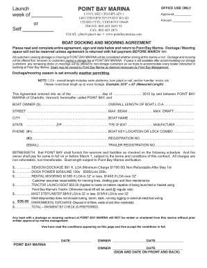 Fillable Online BOAT DOCKING AND MOORING AGREEMENT Point Bay Marina