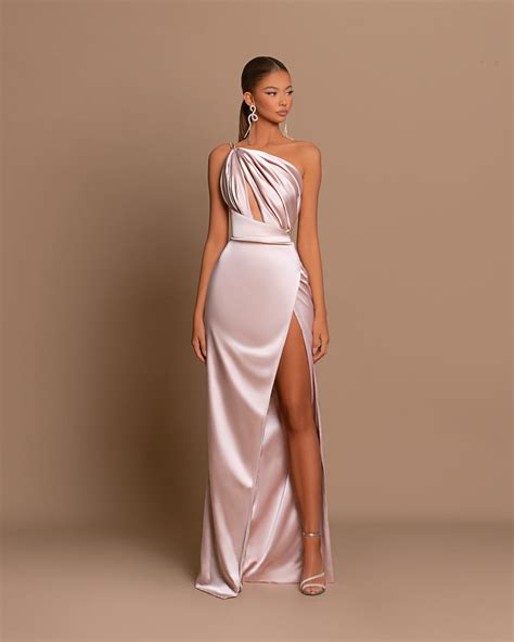 Daisda Light Pink One Shoulder Mermaid Prom Dress With Split For Party