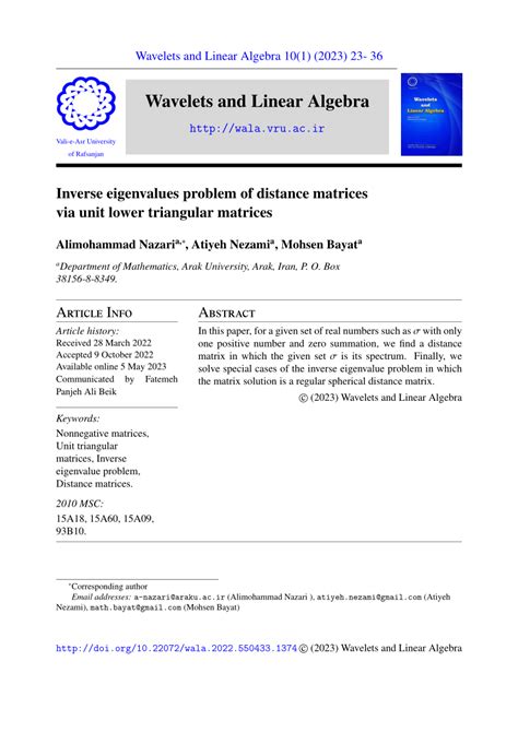 pdf inverse eigenvalues problem of distance matrices via unit lower triangular matrices