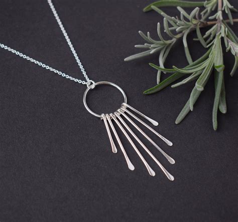 Silver Tassel Necklace Fringe Necklace Long Silver Pendant Etsy