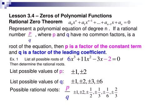 ppt lesson 3 4 zeros of polynomial functions rational zero theorem powerpoint presentation