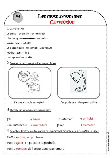 Mots Synonymes Ce Exercices Imprimer Pass Education