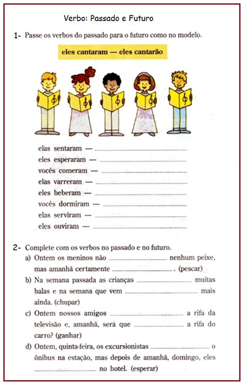Atividades De Portugues 4 Ano Verbos Presente Passado E Futuro EDUCA