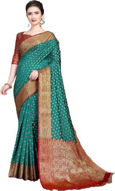 Buy Fospy Women Light Green Silk Blend Woven Regular Bollywood Saree