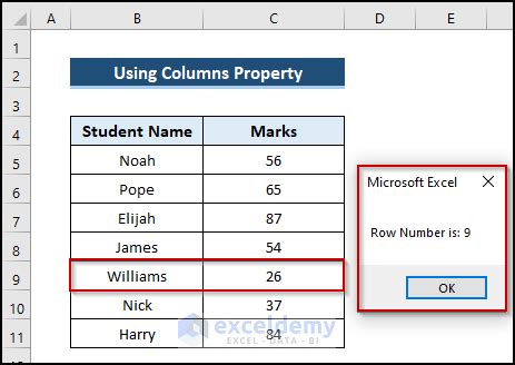 Using Excel VBA To Return The Row Number Of Value 5 Methods