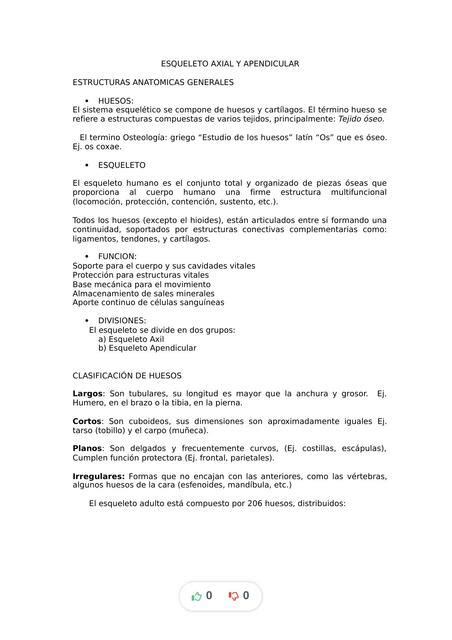 Esqueleto axial y apendicular Estructuras anatómicas generales