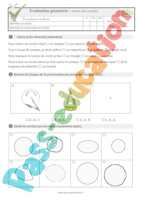 Tracer des cercles au CE2 Evaluation QCM Quiz PDF à imprimer