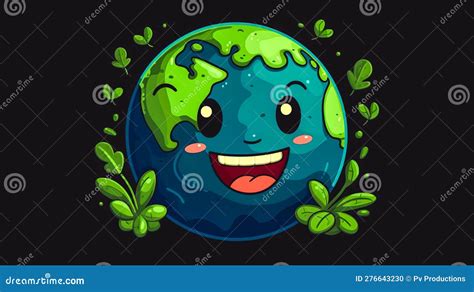 Ilustraci N Con Un Planeta Sonriente Tierra Ai Generativo Stock De