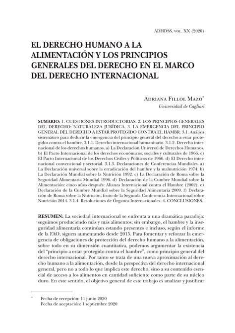 Pdf El Derecho Humano A La Alimentaci N Y Los Principios Generales