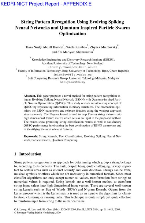 pdf string pattern recognition using evolving spiking neural networks and quantum inspired
