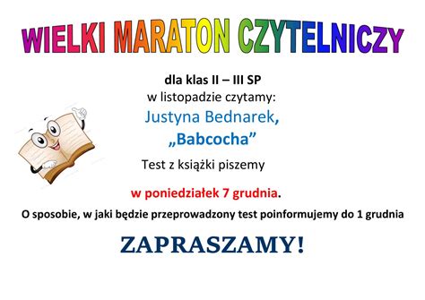 Wielki Maraton Czytelniczy dla klas II III Szkoła Podstawowa