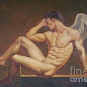 Original Oil Painting Man Body Art Male Nude Angel Painting By