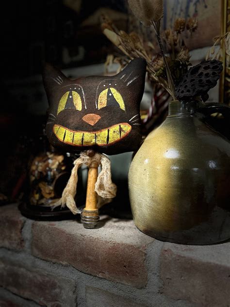 Primitive Folk Art Halloween Vintage Cat Retro Halloween Display