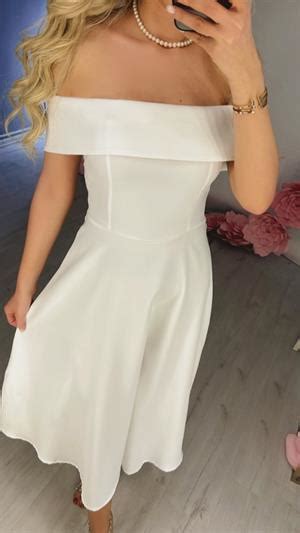Beyaz Madonna Yaka Midi Elbise