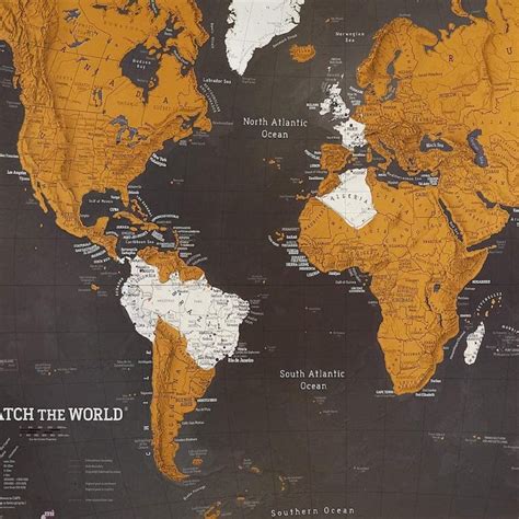 Magnifique Carte du monde 84 1 x 59 4 CM très détaillée noire à