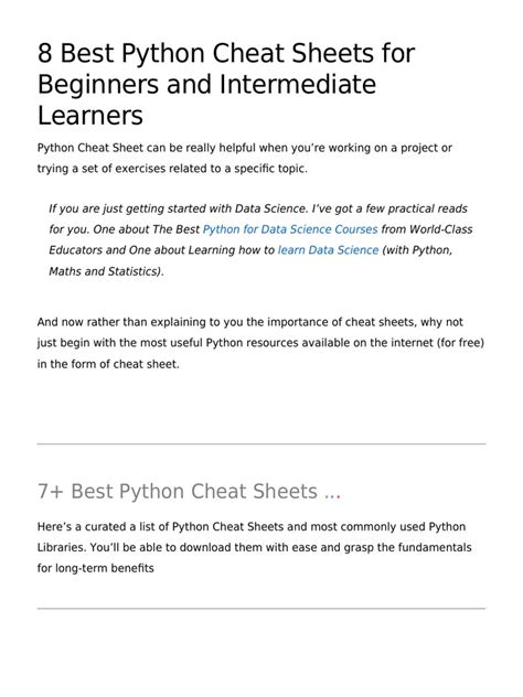 8 Best Python Cheat Sheets For Beginners And Intermediate Learners Pdf Python Programming
