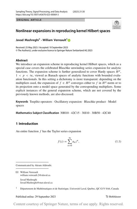 nonlinear expansions in reproducing kernel hilbert spaces request pdf