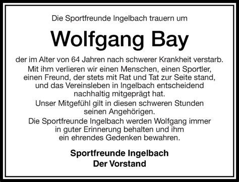 Traueranzeigen Von Wolfgang Bay Rz Trauer De