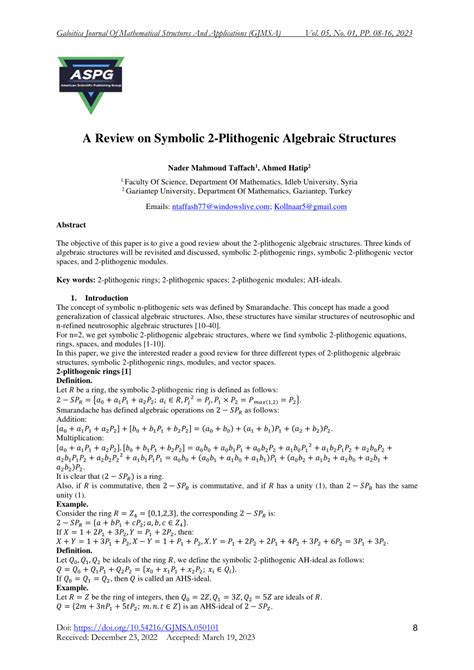 pdf a review on symbolic 2 plithogenic algebraic structures