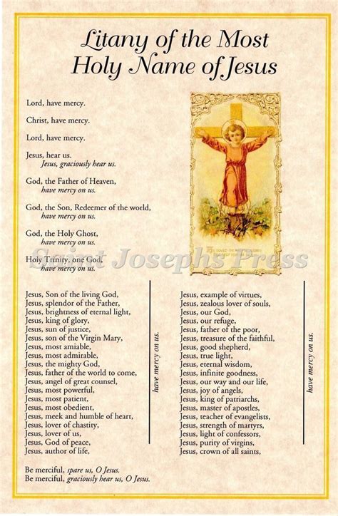 Holy Name Of Jesus Litany Card Saint Joseph S Press